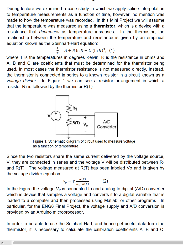Matlab problem! "For the Vishay 10k NTC thermistor, | Chegg.com