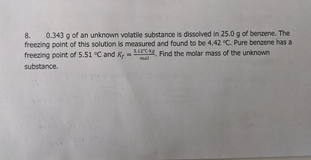 Solved 8. 0.343 g of an unknown volatile substance is | Chegg.com