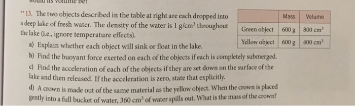 Solved 13. The two objects described in the table at right | Chegg.com