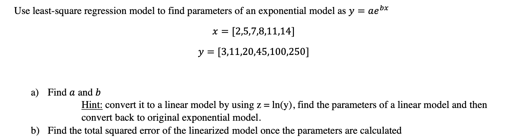 Solved Use least-square regression model to find parameters | Chegg.com