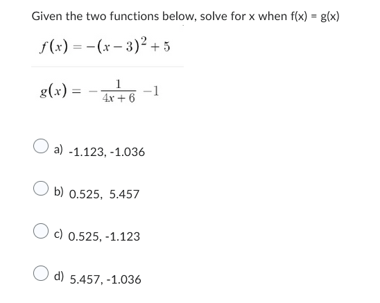 Solved Given the two functions below, solve for x when | Chegg.com
