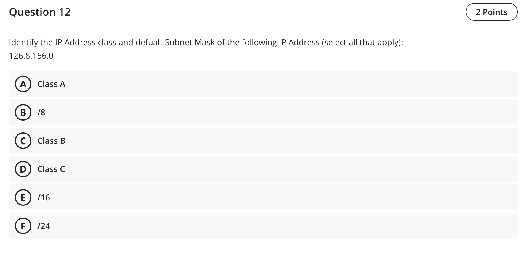 Solved Identify the IP Address class and defualt Subnet Mask | Chegg.com