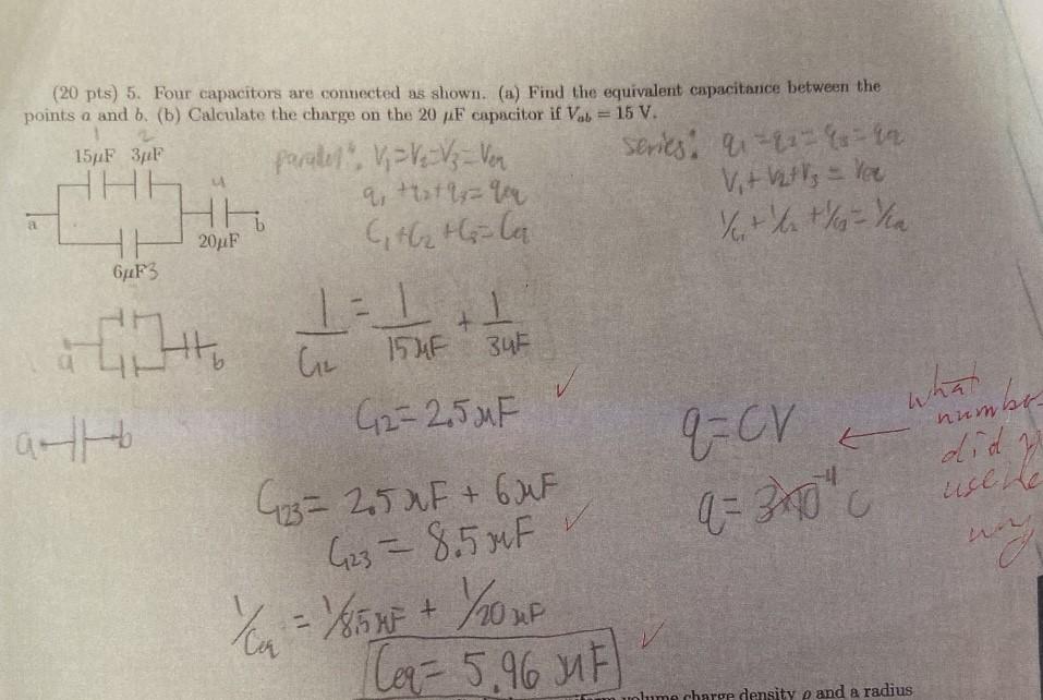 Solved (20 pts) 5. Four capacitors are conuected as shown. | Chegg.com