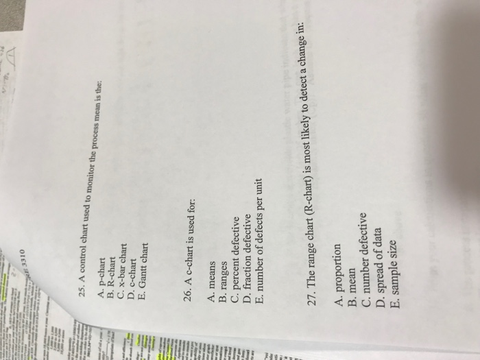 Solved 25. A control chart used to monitor the process mean | Chegg.com
