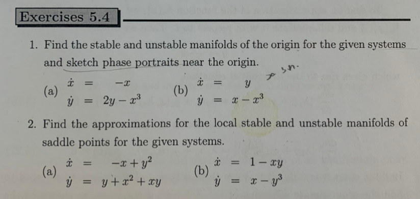 Solved Exercises 5.4 1. Find the stable and unstable | Chegg.com