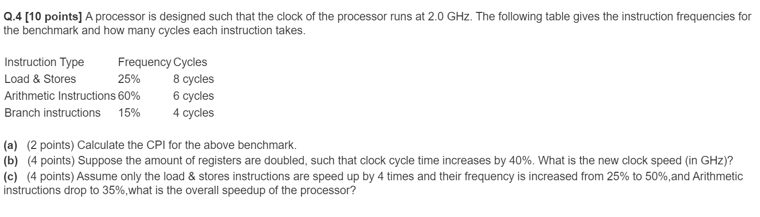 Solved Q.4 [10 points]A processor is designed such that the | Chegg.com