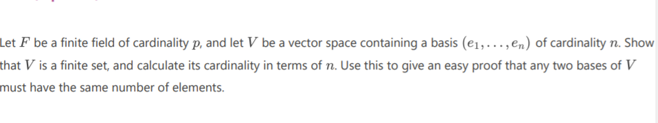 Solved Let F be a finite field of cardinality p, and let V | Chegg.com