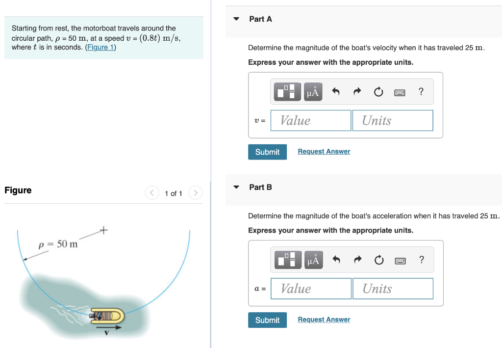 Solved Starting from rest, the motorboat travels around the | Chegg.com