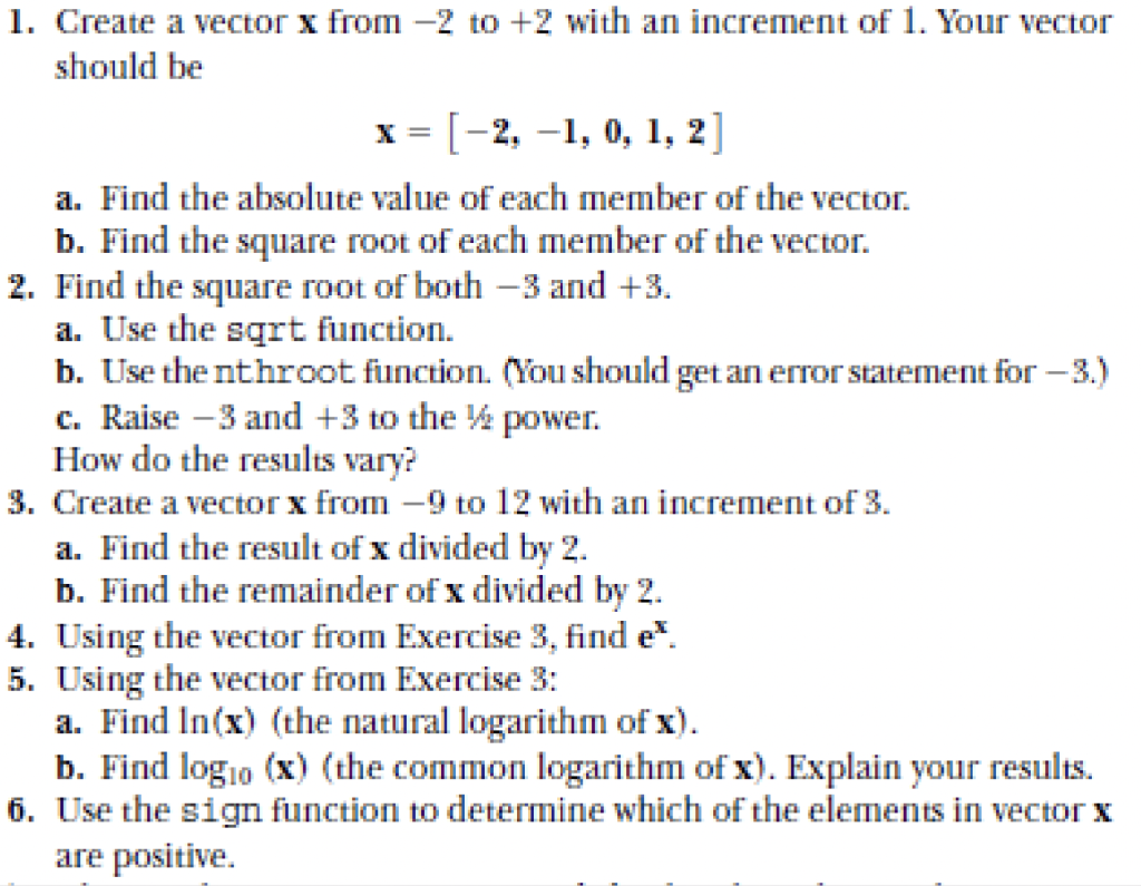 Solved 1. Create a vector x from -2 to +2 with an increment | Chegg.com