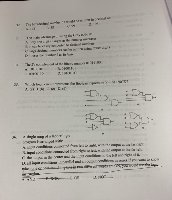 Solved The hexadecimal number 63 would be written in decimal | Chegg.com