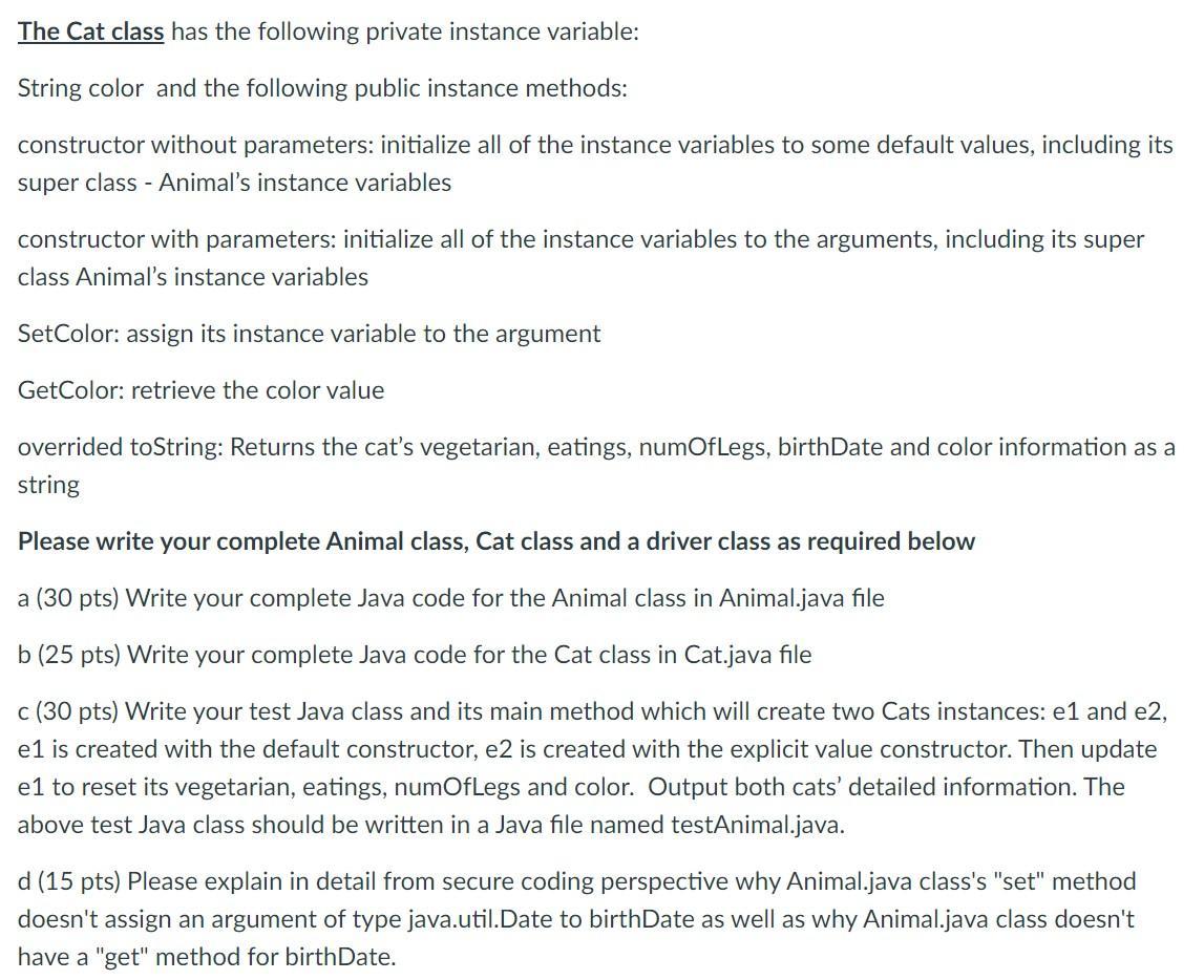 Solved The Animal class has the following protected instance | Chegg.com