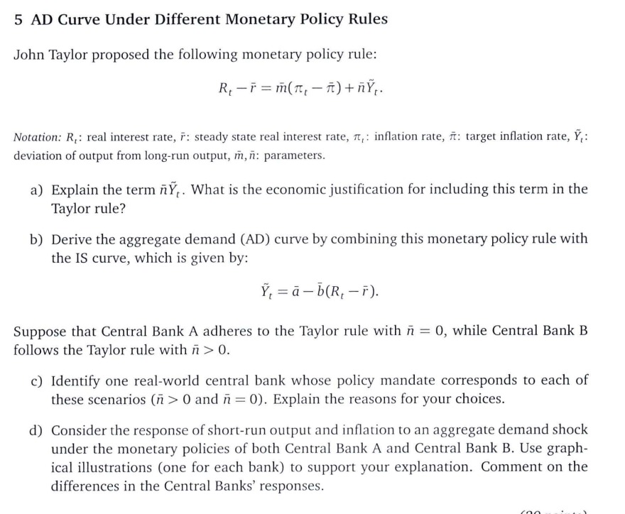 Solved 5 AD Curve Under Different Monetary Policy Rules John | Chegg.com