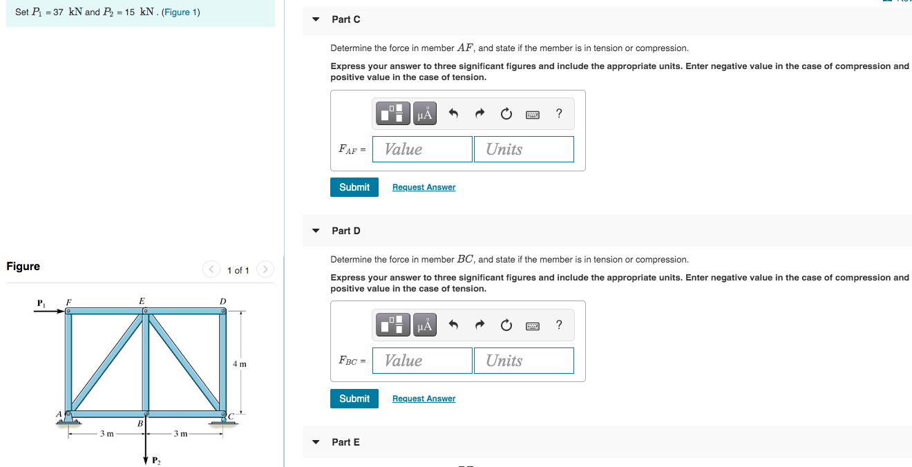 Solved Set P1 = 37 kN and P2 = 15 kN. (Figure 1) Part A | Chegg.com Solved Set P1 = 37 kN and P2 = 15 kN. (Figure 1) Part A | Chegg.com
