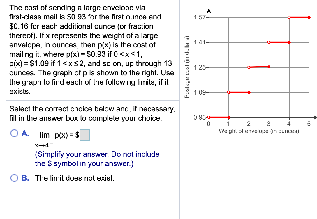 Solved 1.57 1.41 The cost of sending a large envelope via | Chegg.com