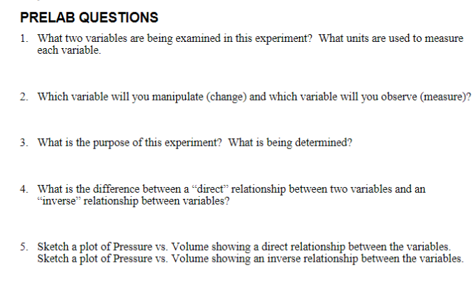 Solved PRELAB QUESTIONS 1. What two variables are being | Chegg.com