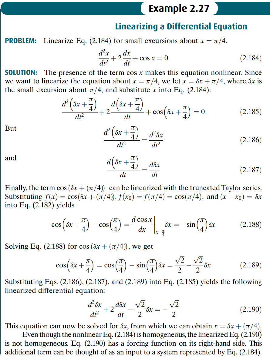 Solved Example 2.27 Linearizing a Differential Equation | Chegg.com