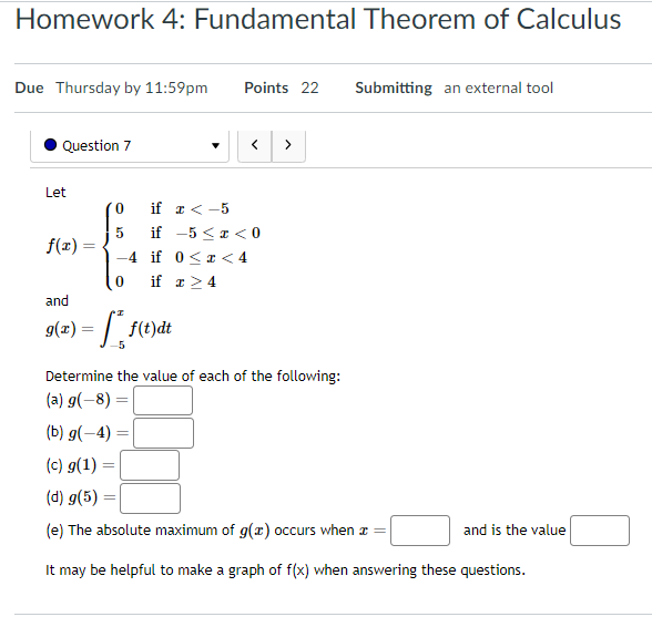 Solved Homework 4: Fundamental Theorem of Calculus Due | Chegg.com