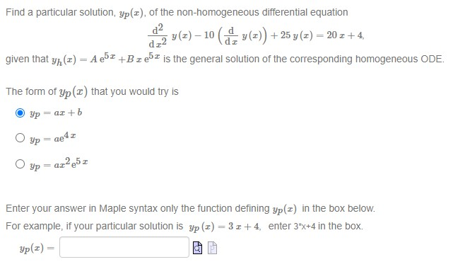 Solved Find a particular solution, yp(2), of the | Chegg.com