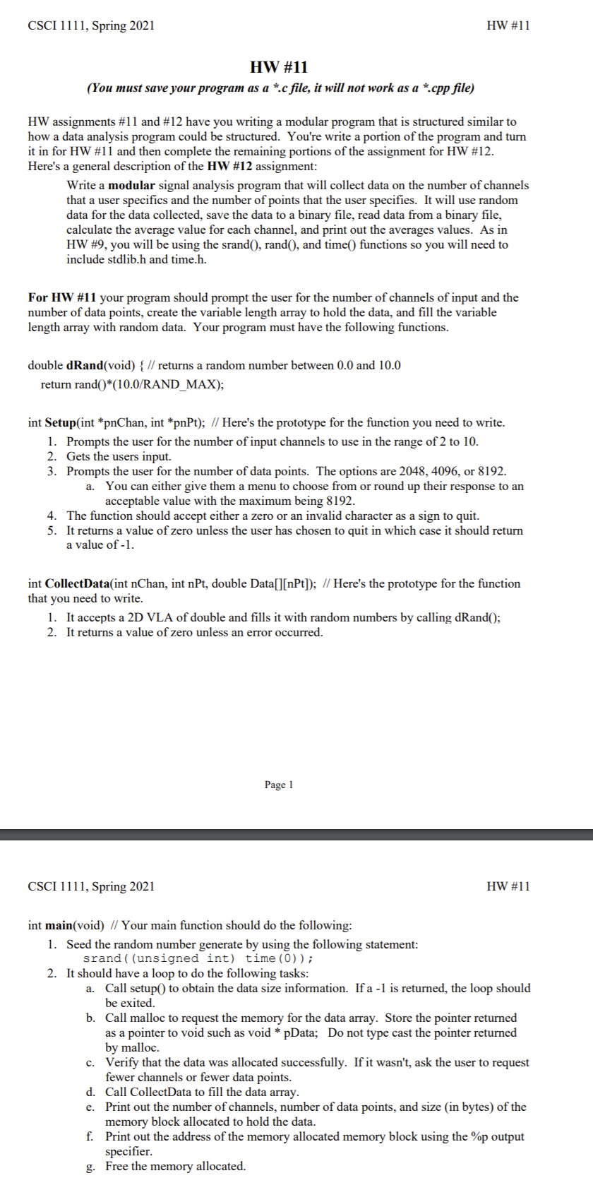 CSCI 1111, Spring 2021 HW #11 HW #11 (You must save | Chegg.com