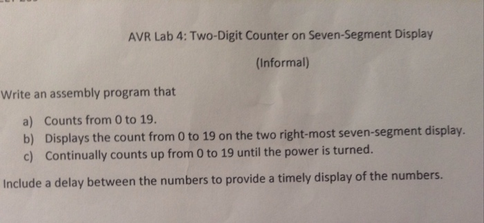 AVR Lab 4: Two-Digit Counter on Seven-Segment Display | Chegg.com