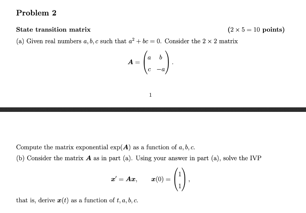 Solved Problem2 (2 x 5 10 points) State transition matrix | Chegg.com
