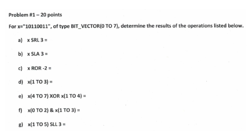 Solved Problem #1 - 20 points For x="10110011", of type | Chegg.com