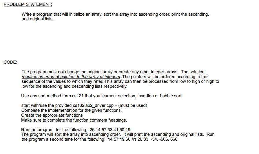 Solved PROBLEM STATEMENT: Write a program that will | Chegg.com
