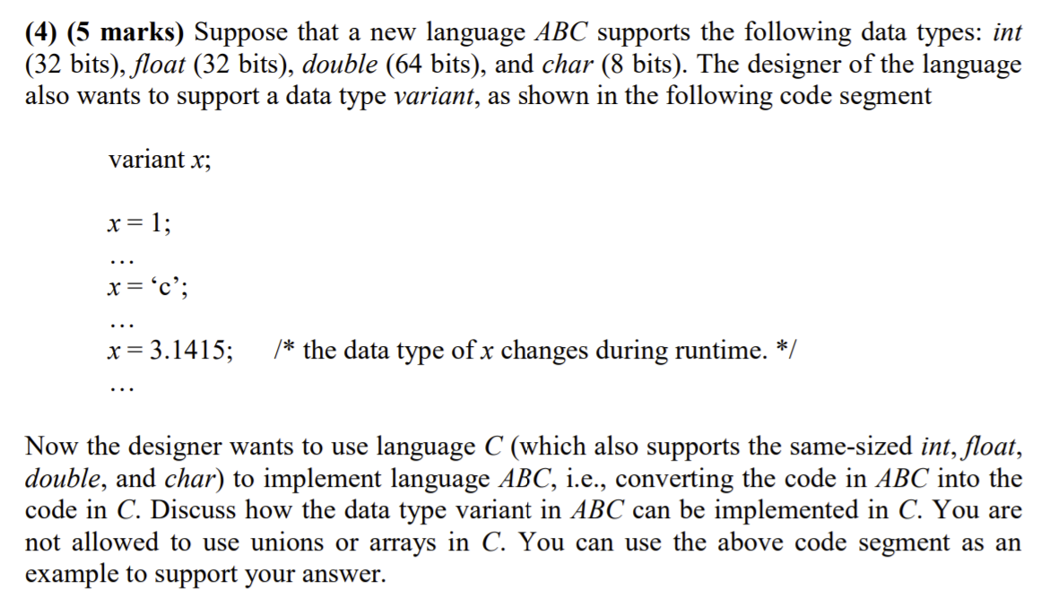 Solved (4) (5 marks) Suppose that a new language ABC | Chegg.com