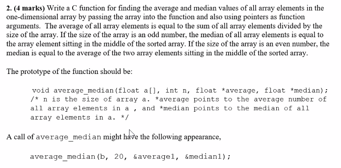 Solved 2. (4 marks) Write a C function for finding the | Chegg.com