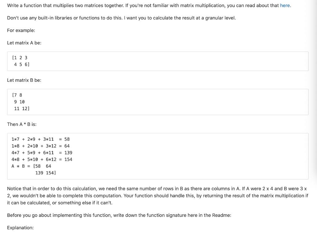 Solved Write A Function That Multiplies Two Matrices 8167