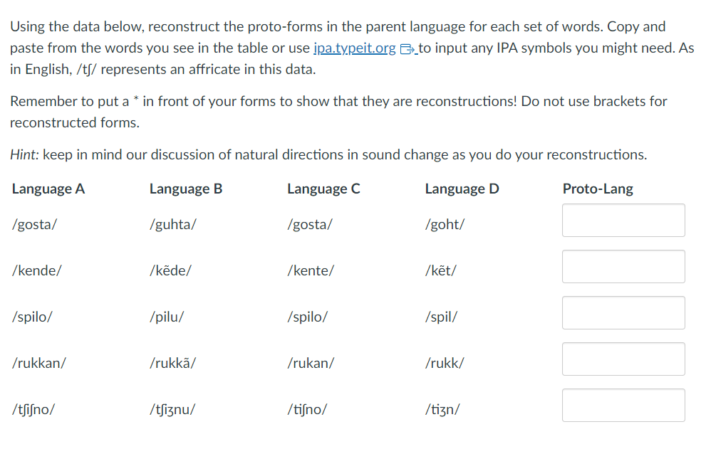 Using the data below, reconstruct the proto-forms in | Chegg.com