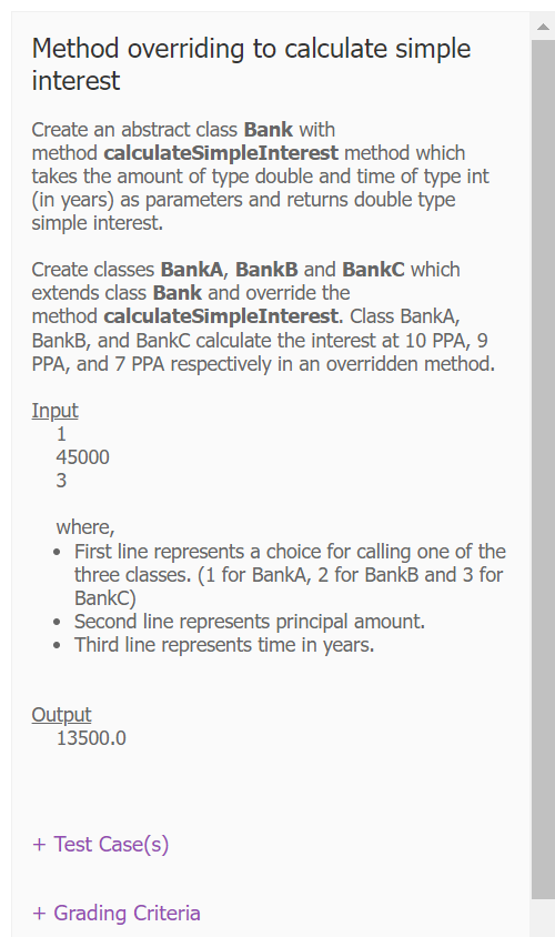 Solved Method overriding to calculate simple interest Create | Chegg.com
