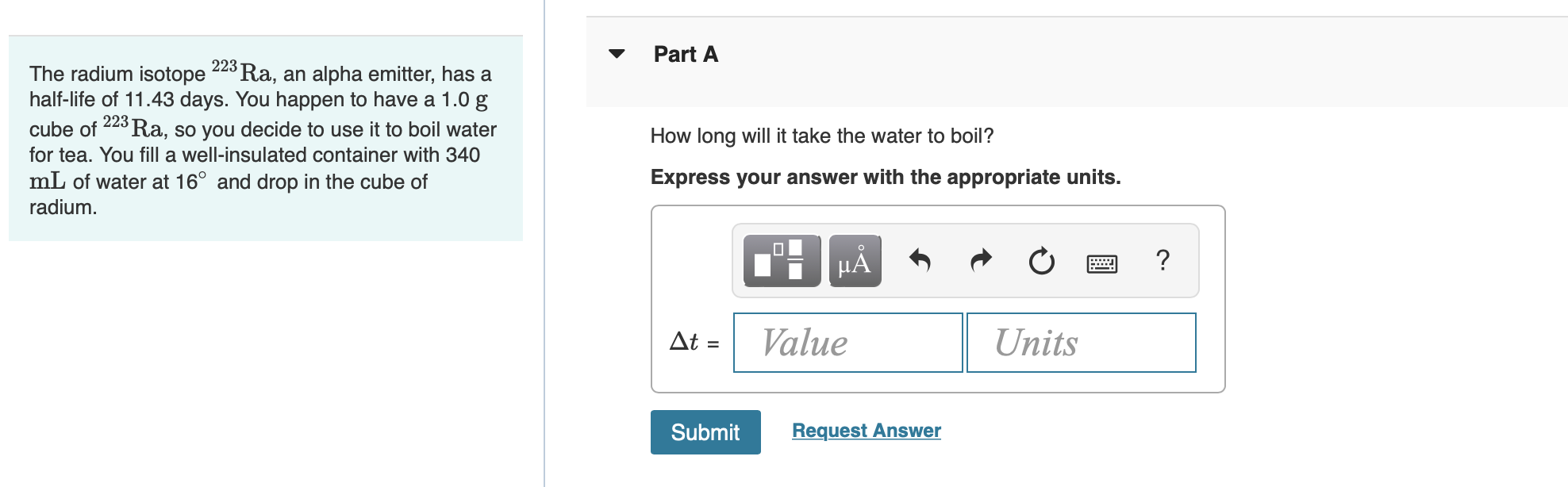 Solved The radium isotope 223Ra, an alpha emitter, has a | Chegg.com