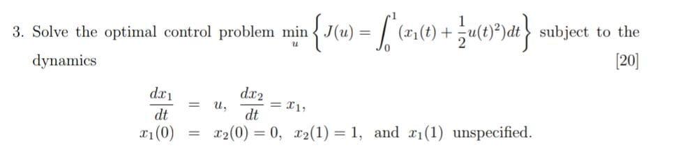 Solved 3. Solve the optimal control problem min{)(w) = | Chegg.com