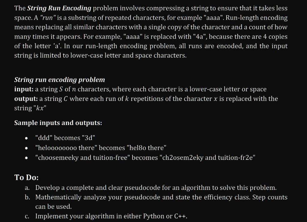 Solved The String Run Encoding Problem Involves Compressing 4720