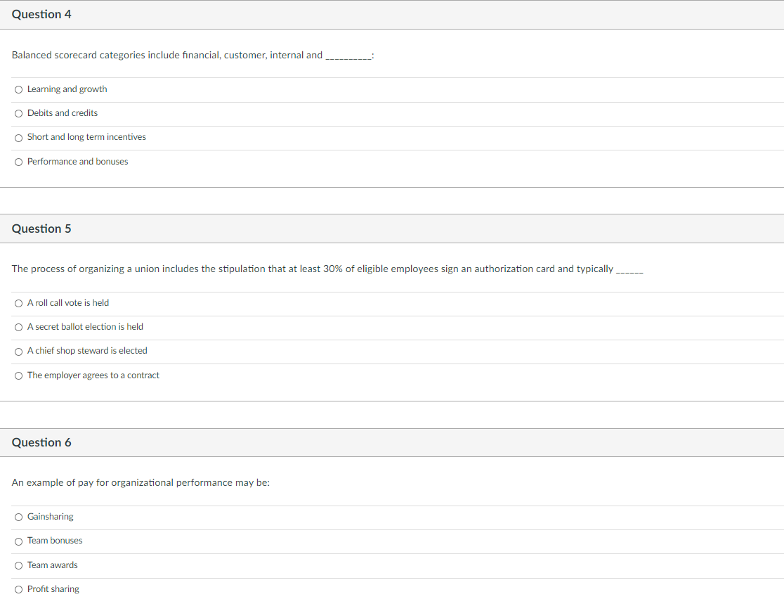 Solved Question 4 Balanced Scorecard categories include | Chegg.com