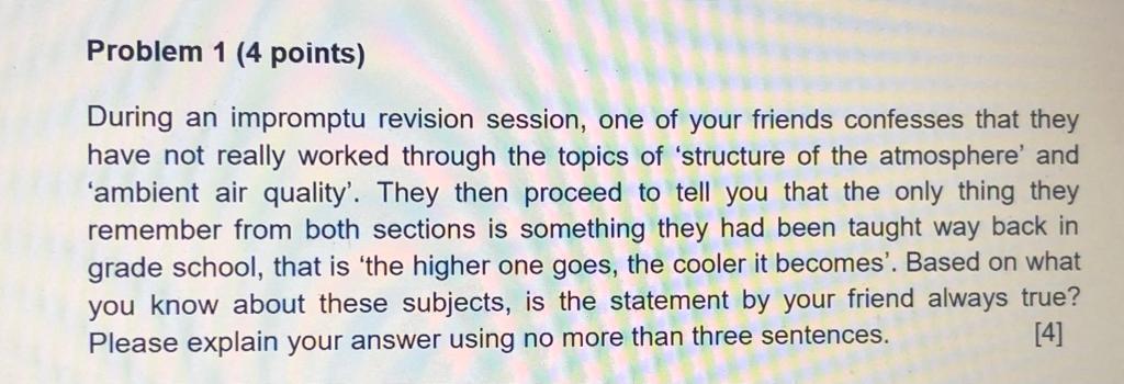Solved Problem 1 (4 points) During an impromptu revision | Chegg.com