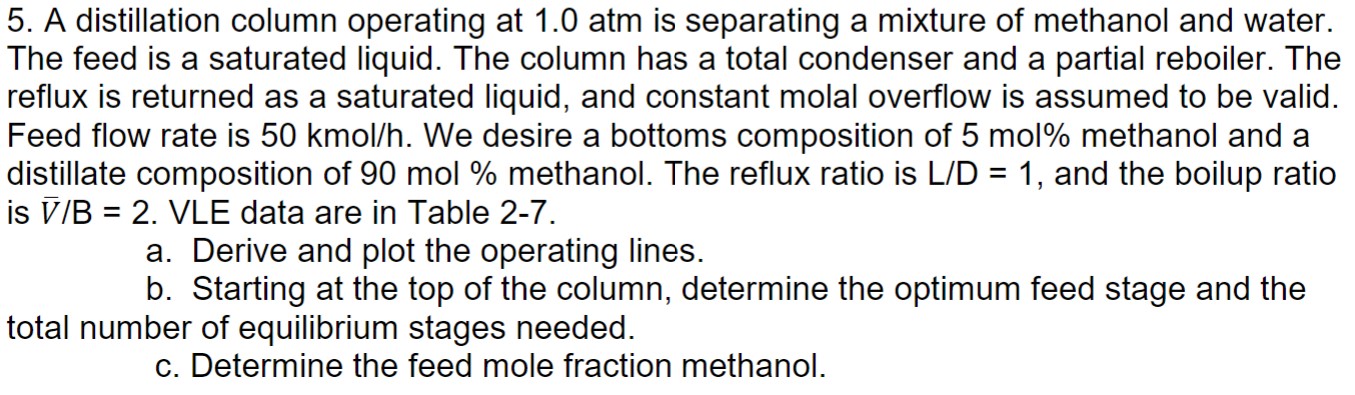 Solved 5. A distillation column operating at 1.0 atm is | Chegg.com