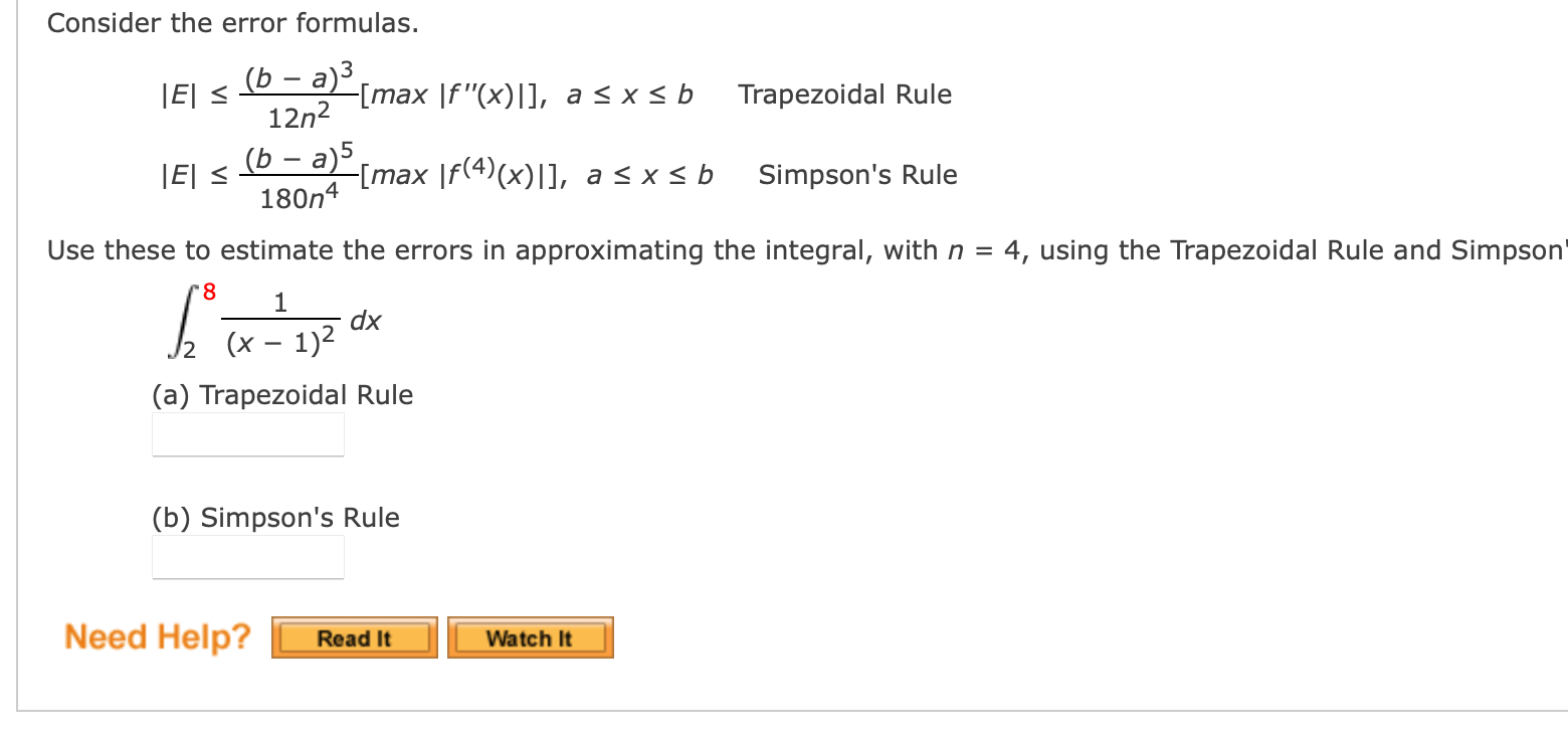Solved Consider the error formulas. | Chegg.com