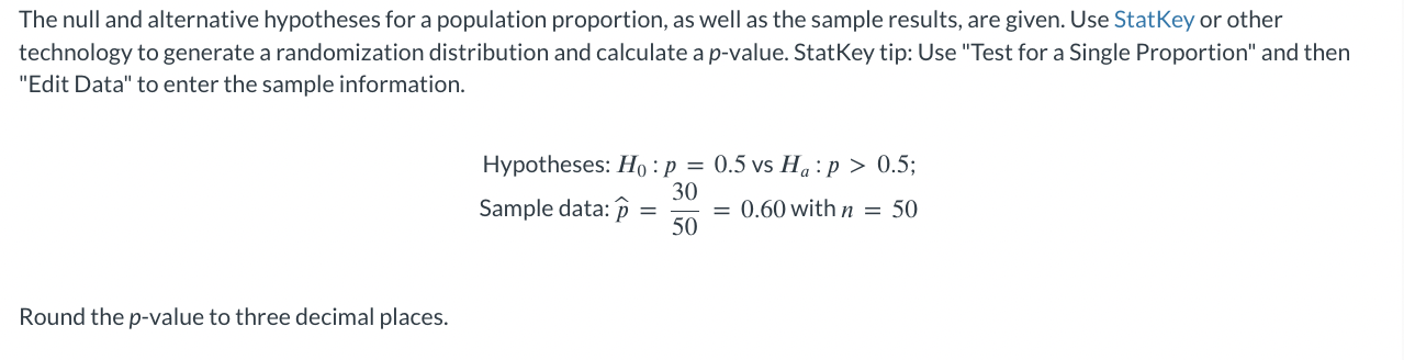 Solved The null and alternative hypotheses for a population | Chegg.com