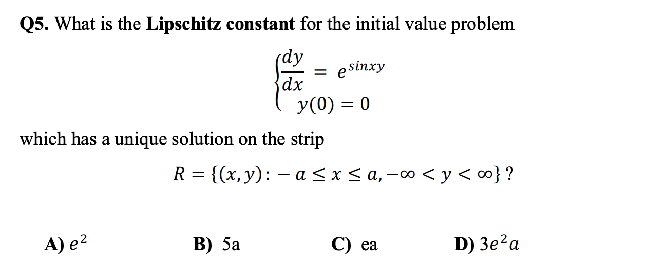 Solved = e Q5. What is the Lipschitz constant for the | Chegg.com