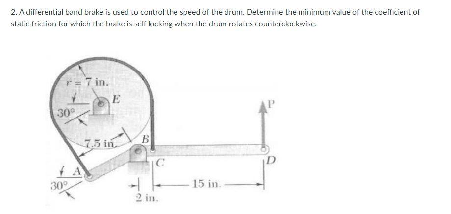 Solved 2. A differential band brake is used to control the | Chegg.com