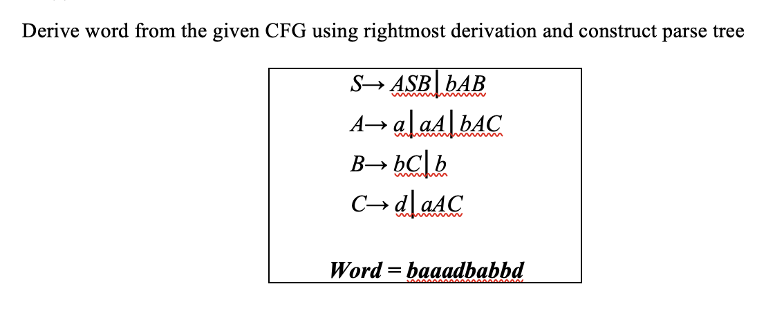 Solved Derive word from the given CFG using rightmost | Chegg.com