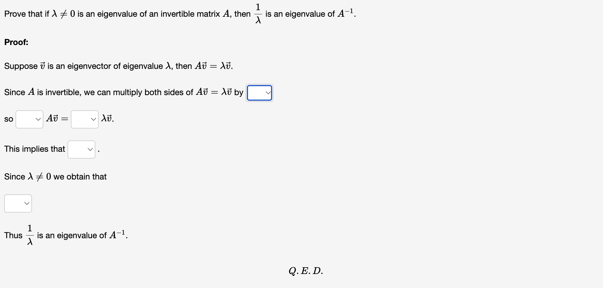 Solved Prove that if λ =0 is an eigenvalue of an invertible | Chegg.com