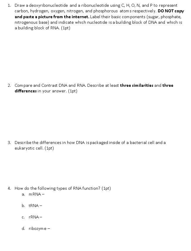 Solved 1. Draw a deoxyribonucleotide and a ribonucleotide | Chegg.com