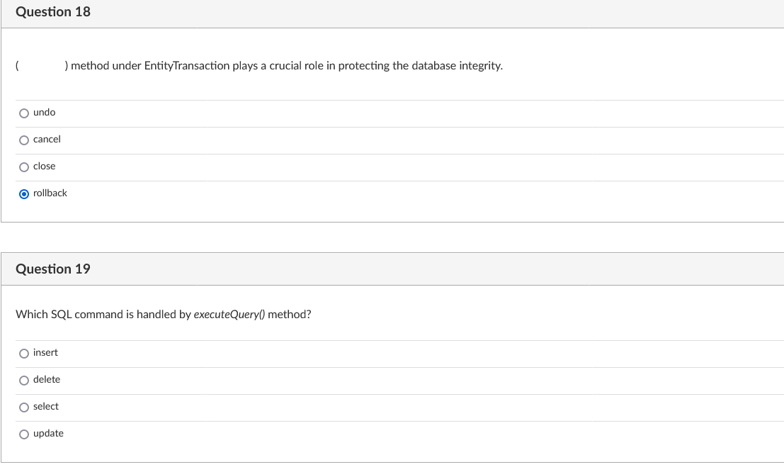 Solved ( ) method under EntityTransaction plays a crucial | Chegg.com