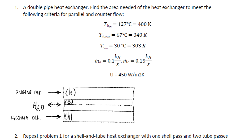 Solved 1. A double pipe heat exchanger. Find the area needed | Chegg.com