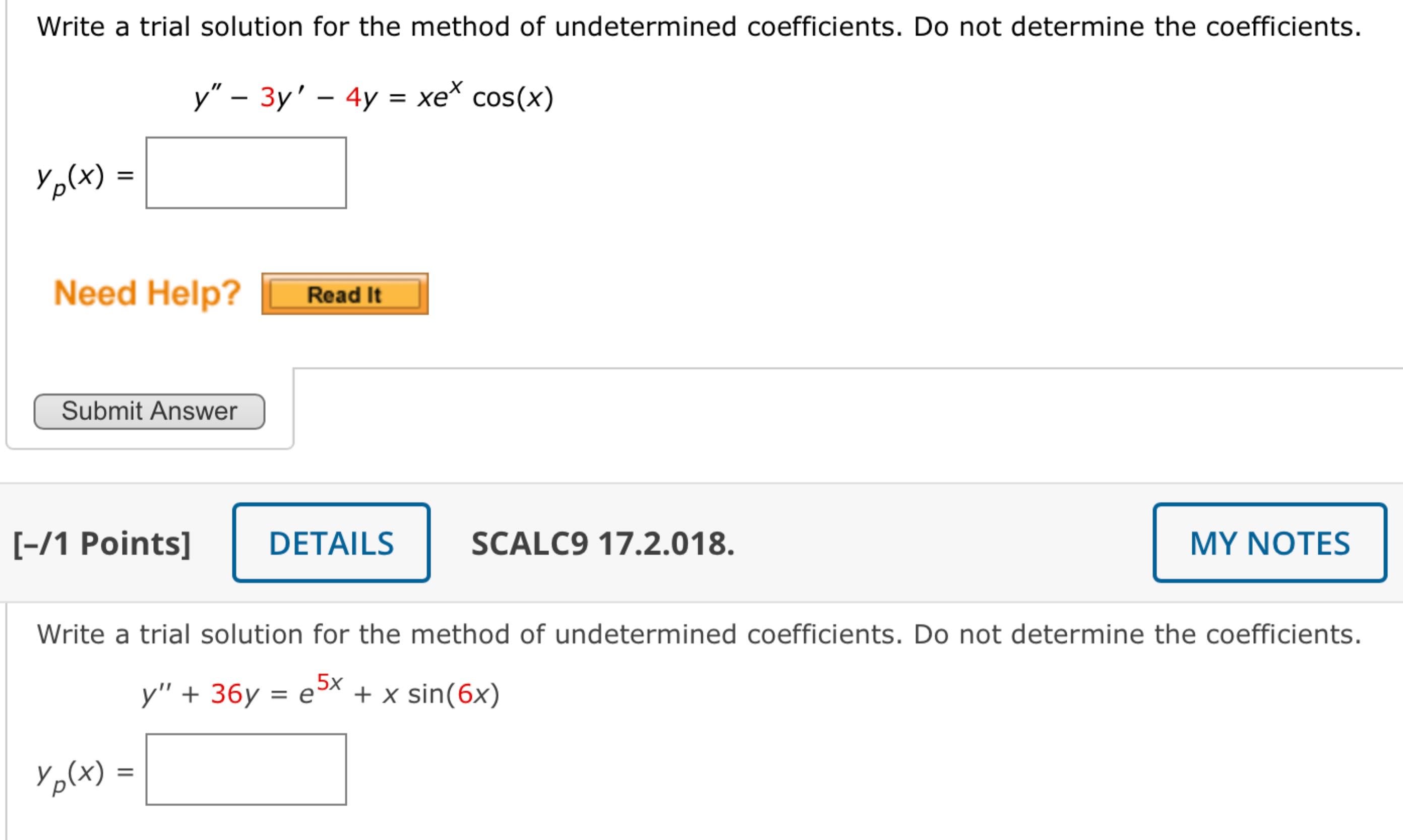 Solved a) ﻿Write a trial solution for the method of | Chegg.com