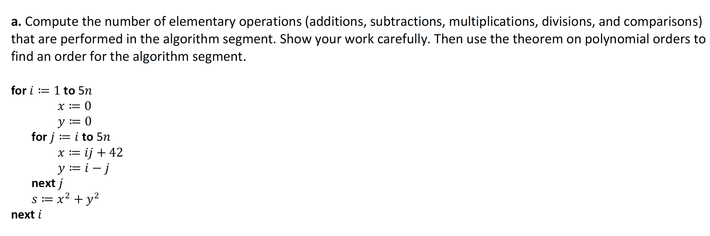 Solved a. Compute the number of elementary operations | Chegg.com
