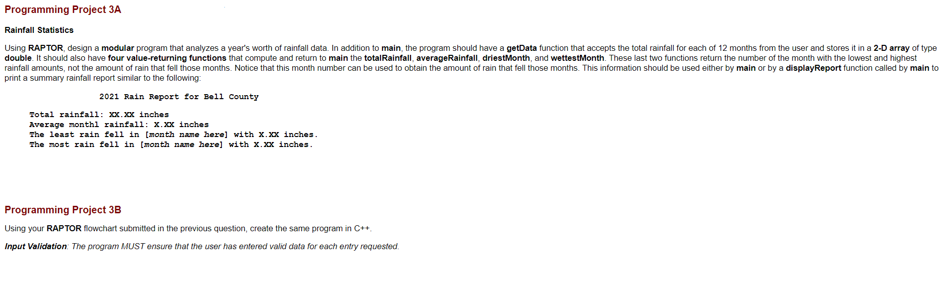 Solved Programming Project 3A Rainfall Statistics Using | Chegg.com